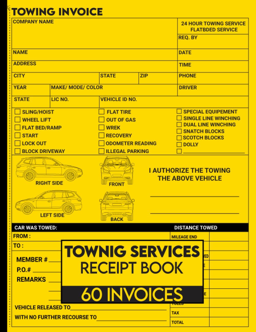 Towing Services Receipt Log Book: A Register and Record Book for Towing ...