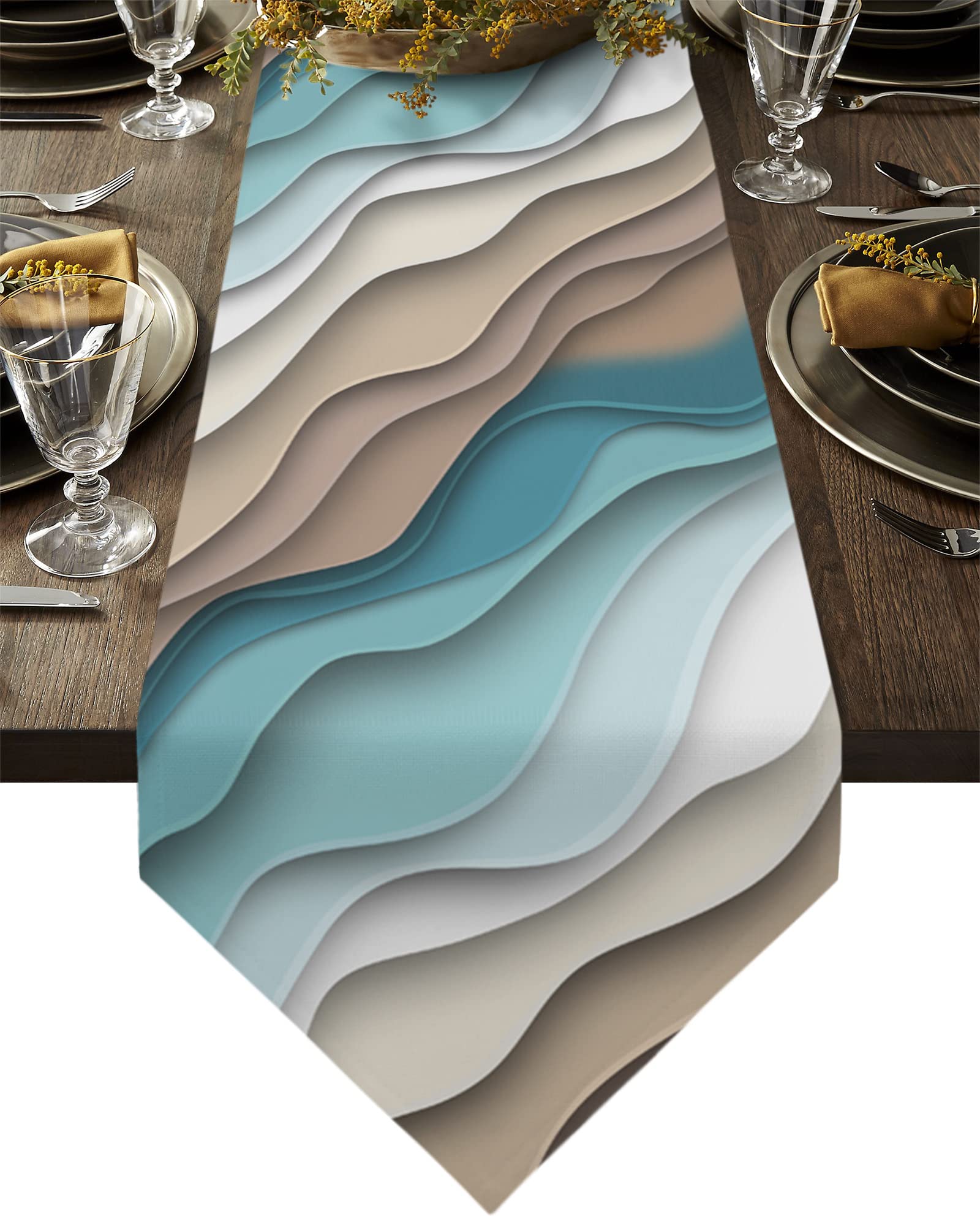 Amazon.com: ZFUNCING Teal Gradient Stripes Table Runners,Cotton Linen ...