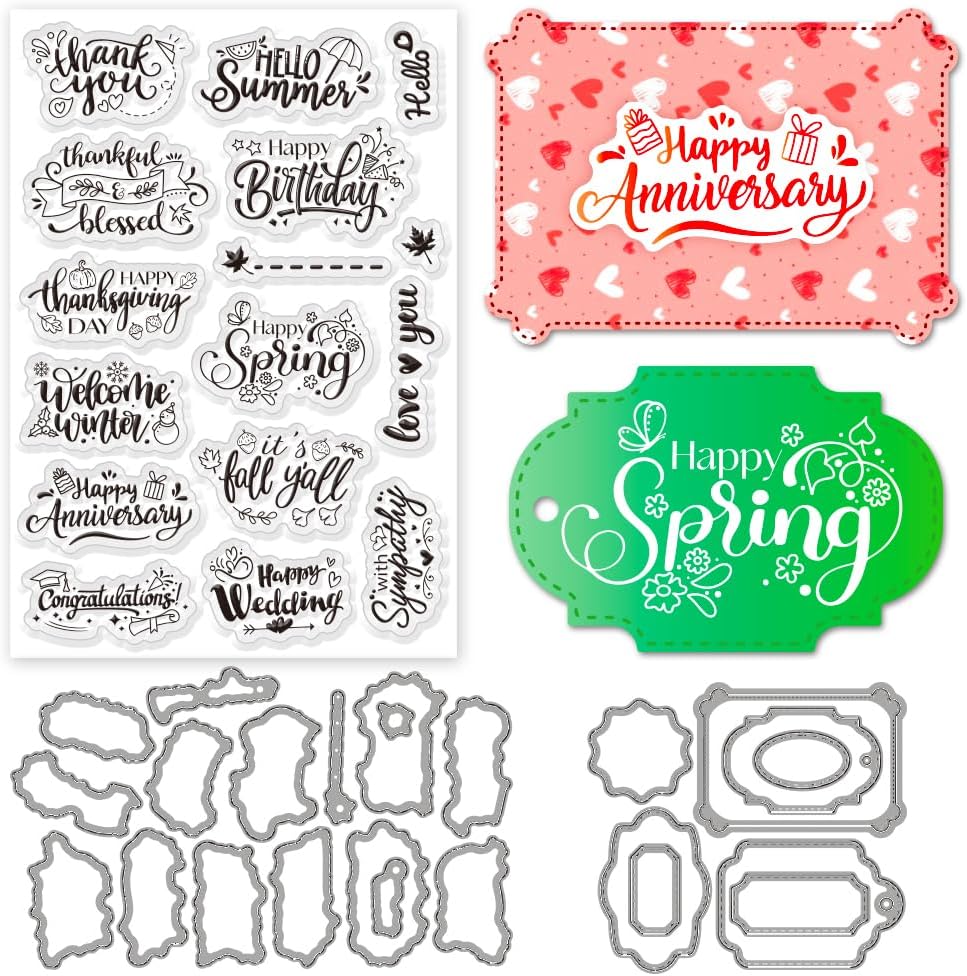 Amazon.com: INFUNLY 3pcs Word Stamps and Dies for Card Making Blessing ...