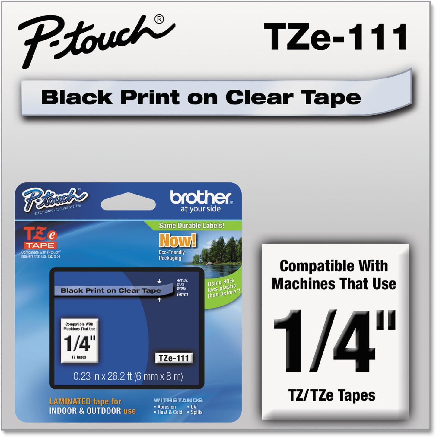 Amazon.com: Brother 1/4 Inch Laminated Black On Clear Tape 1/Pkg 26.2 ...