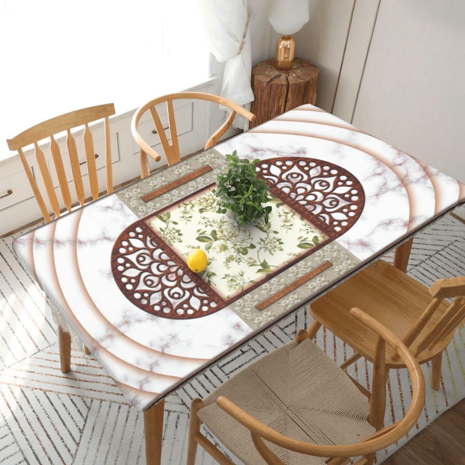 Amazon.com: bassyil Marble Tablecloth Elastic Fitted Edge Table Cloth ...