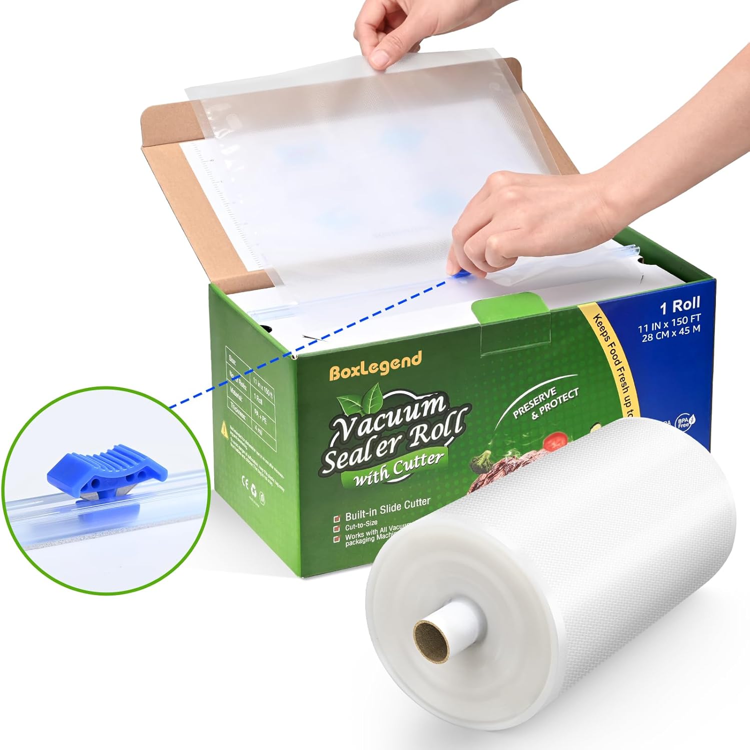 11’’ x 150’ Vacuum Sealer Roll Keeper with Cutter, Vacuum Sealer Bags ...