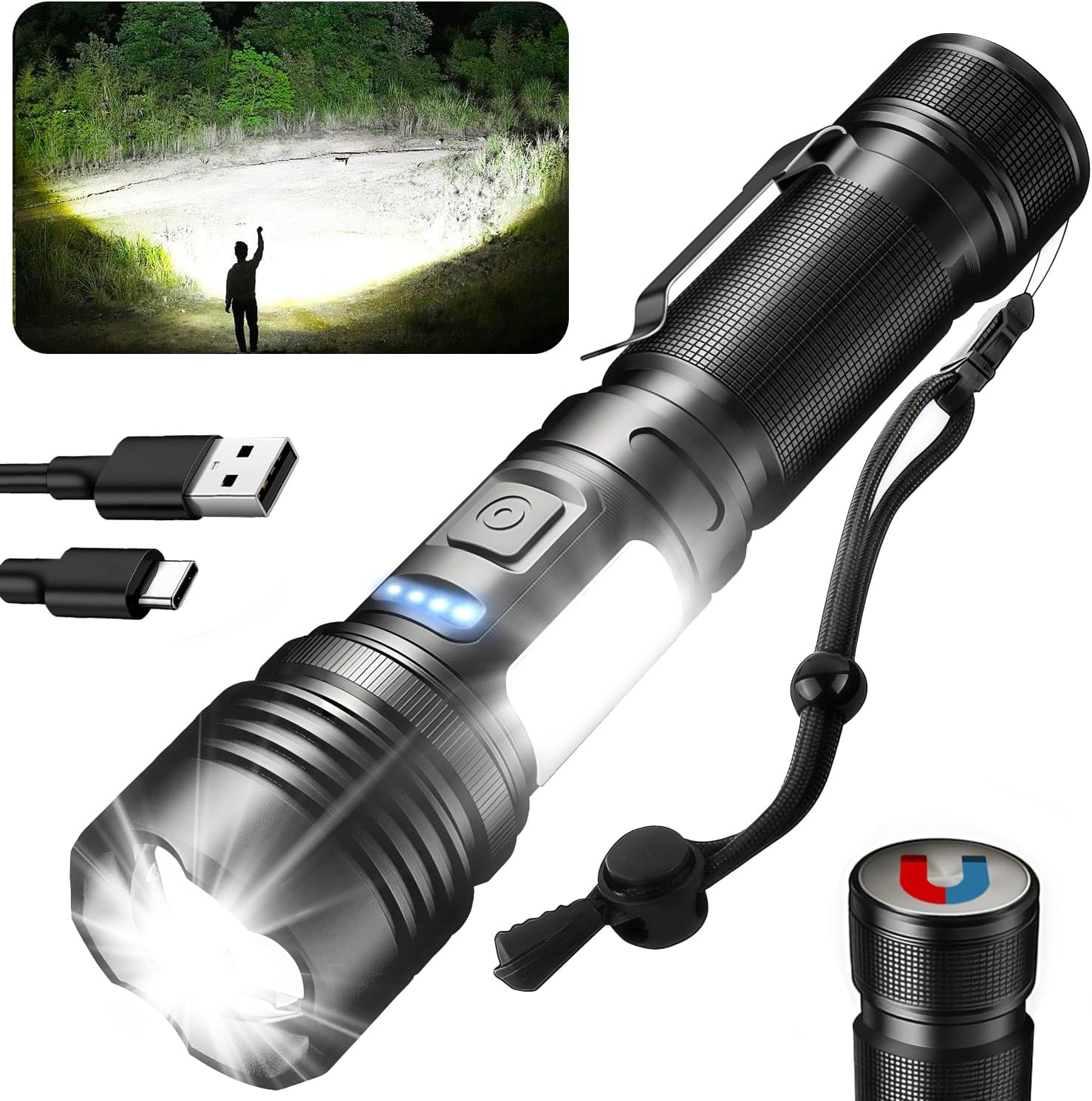 Rechargeable LED Flashlights High Lumens, Super Bright Tactical ...