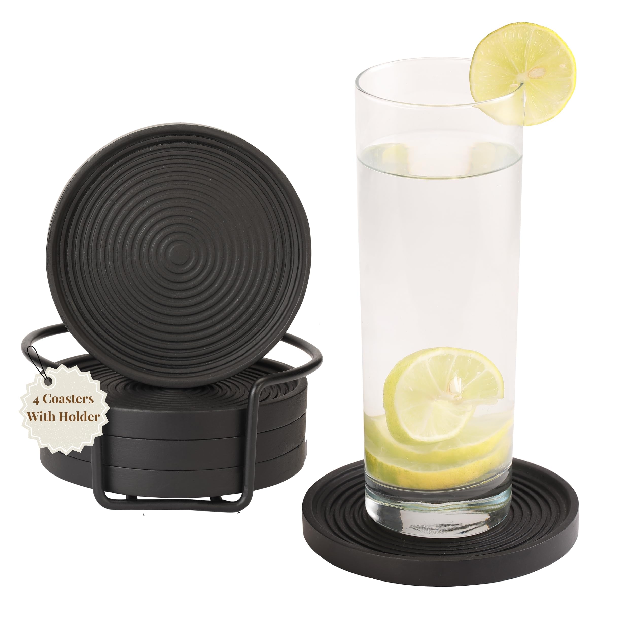 Amazon.com: Folkulture Wood Coasters with Holder, Wooden Coasters for ...