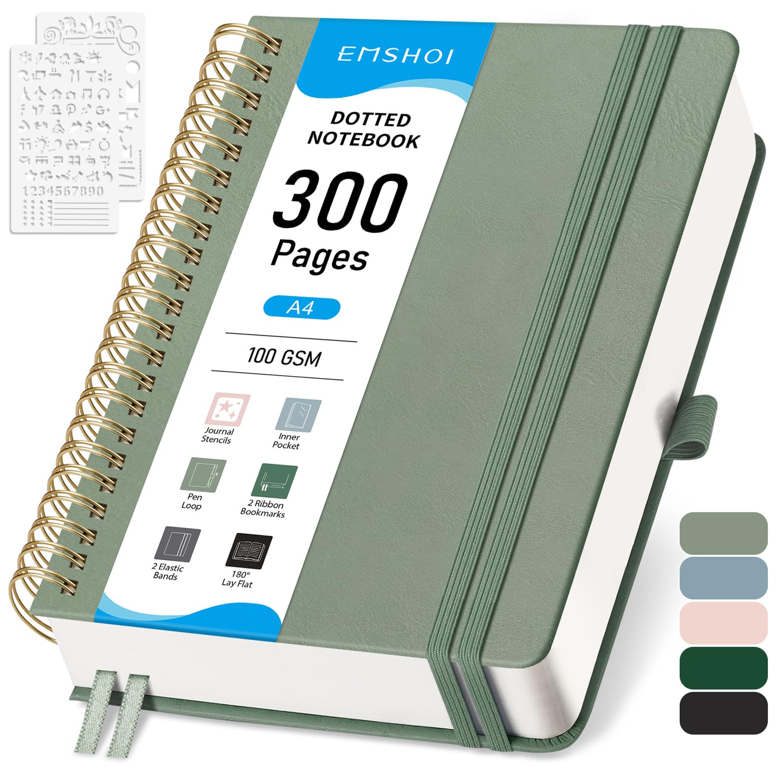 EMSHOI A4 Dotted Notebook, Spiral Notepad 150 Sheets/300 Pages, 100gsm ...