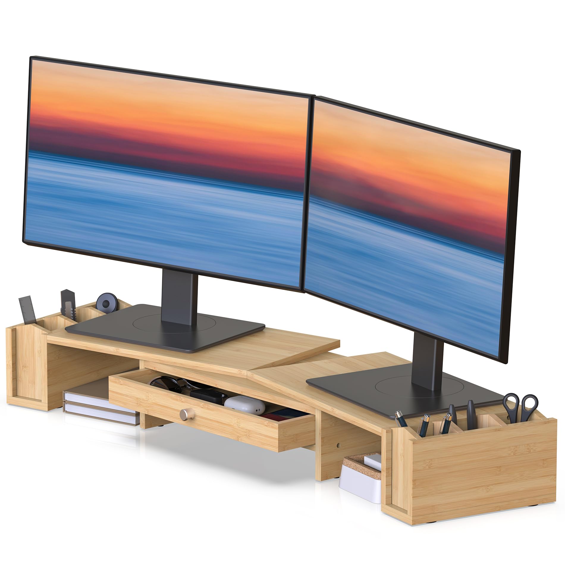 Amazon.com: WELL WENG Monitor Riser for 2 Larger Monitors,Dual Monitor ...