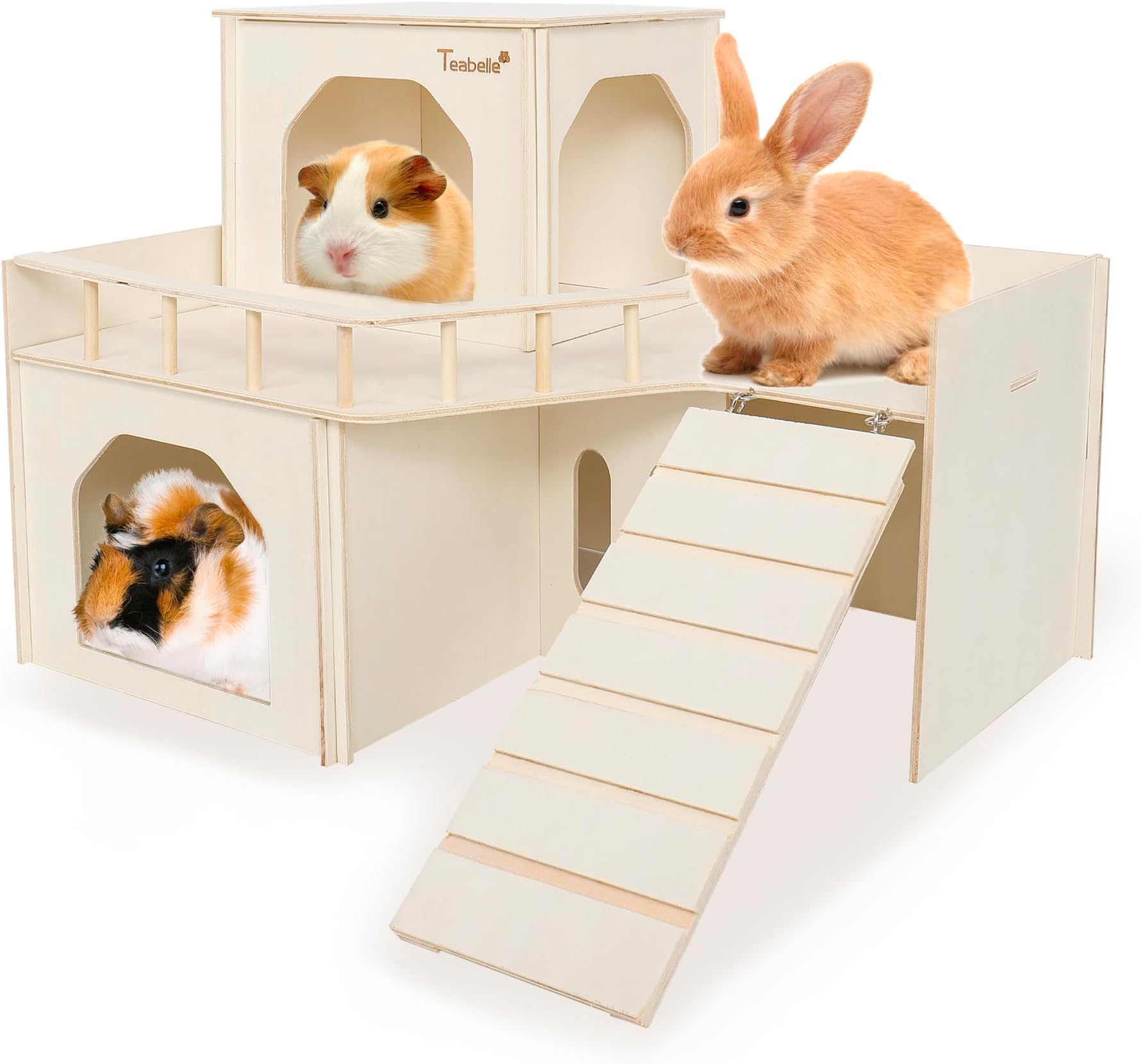 Amazon.com : Teabelle Wooden Guinea Pig Hideout House, Multi-Chamber Guinea Pig Castle with ...