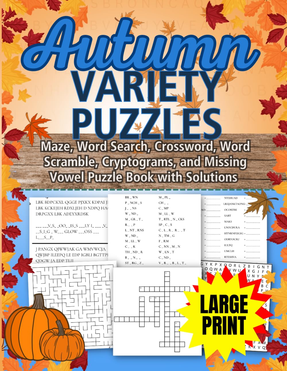 Large Print Autumn Word Puzzles Activity Book: A Variety of Crossword ...