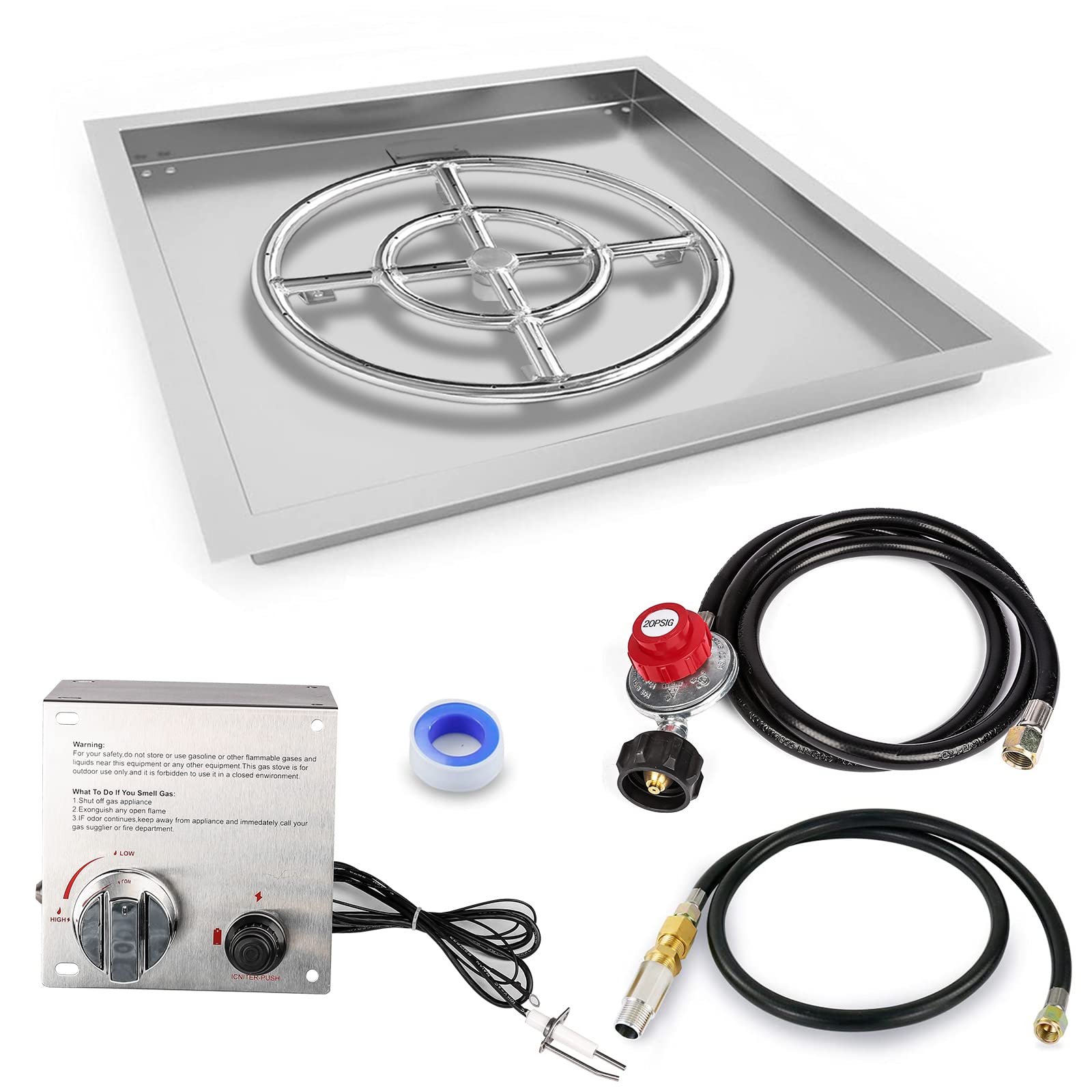 GRISUN Drop-in Fire Pit Kit 18 x 18 Inch, Round Burner with Tray, Come ...