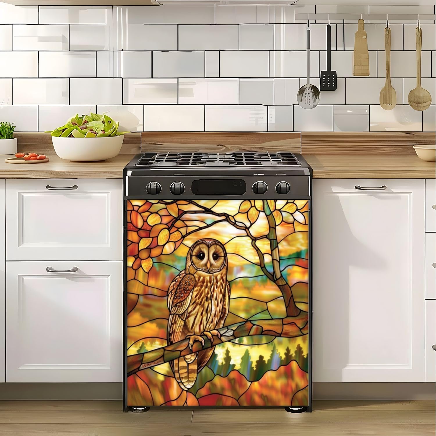 Amazon.com: Dishwasher Magnet Cover Intricate Stained Glass Owl Fall ...