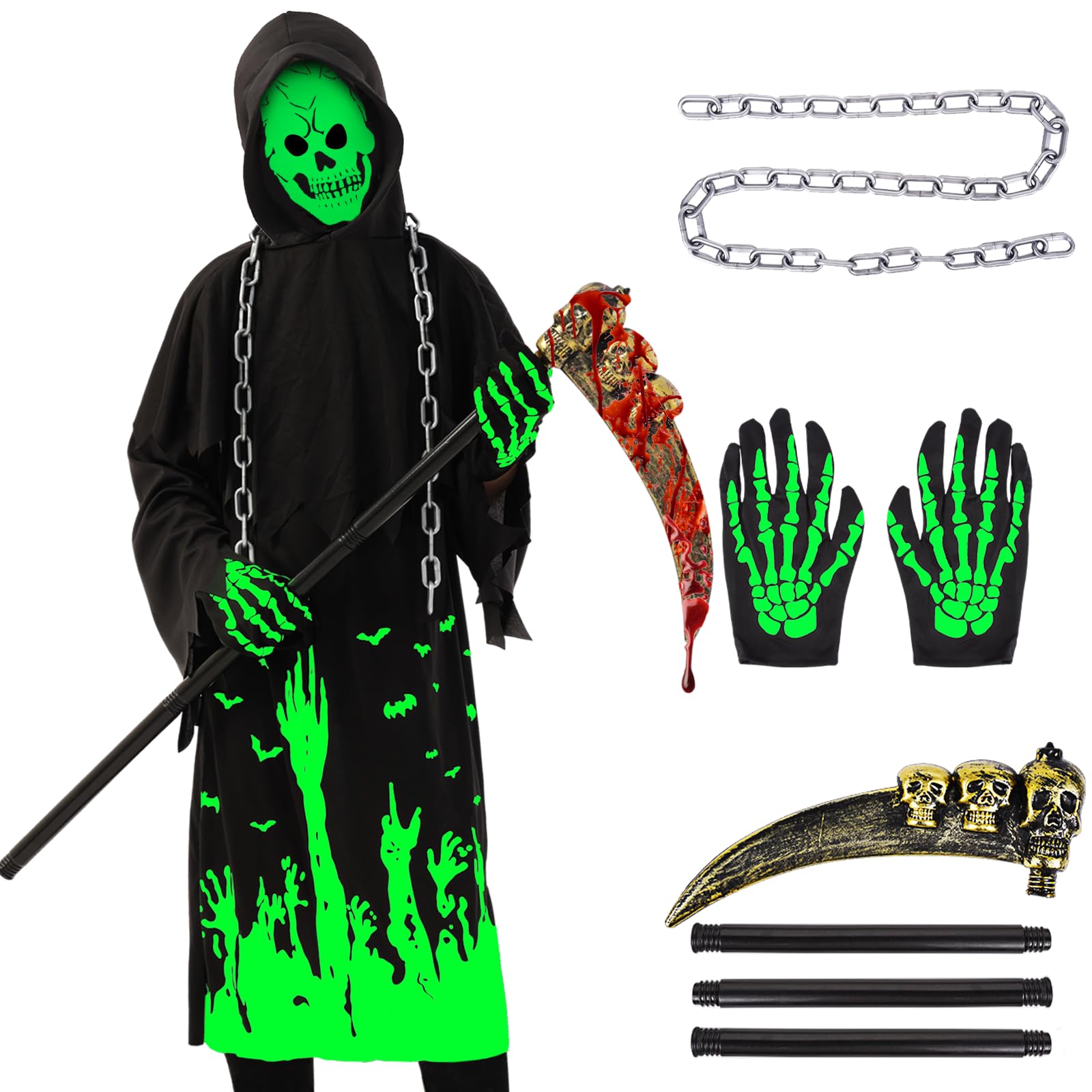Buy FORMIZON Grim Reaper Costume for Role, Halloween Reaper Costume Set ...