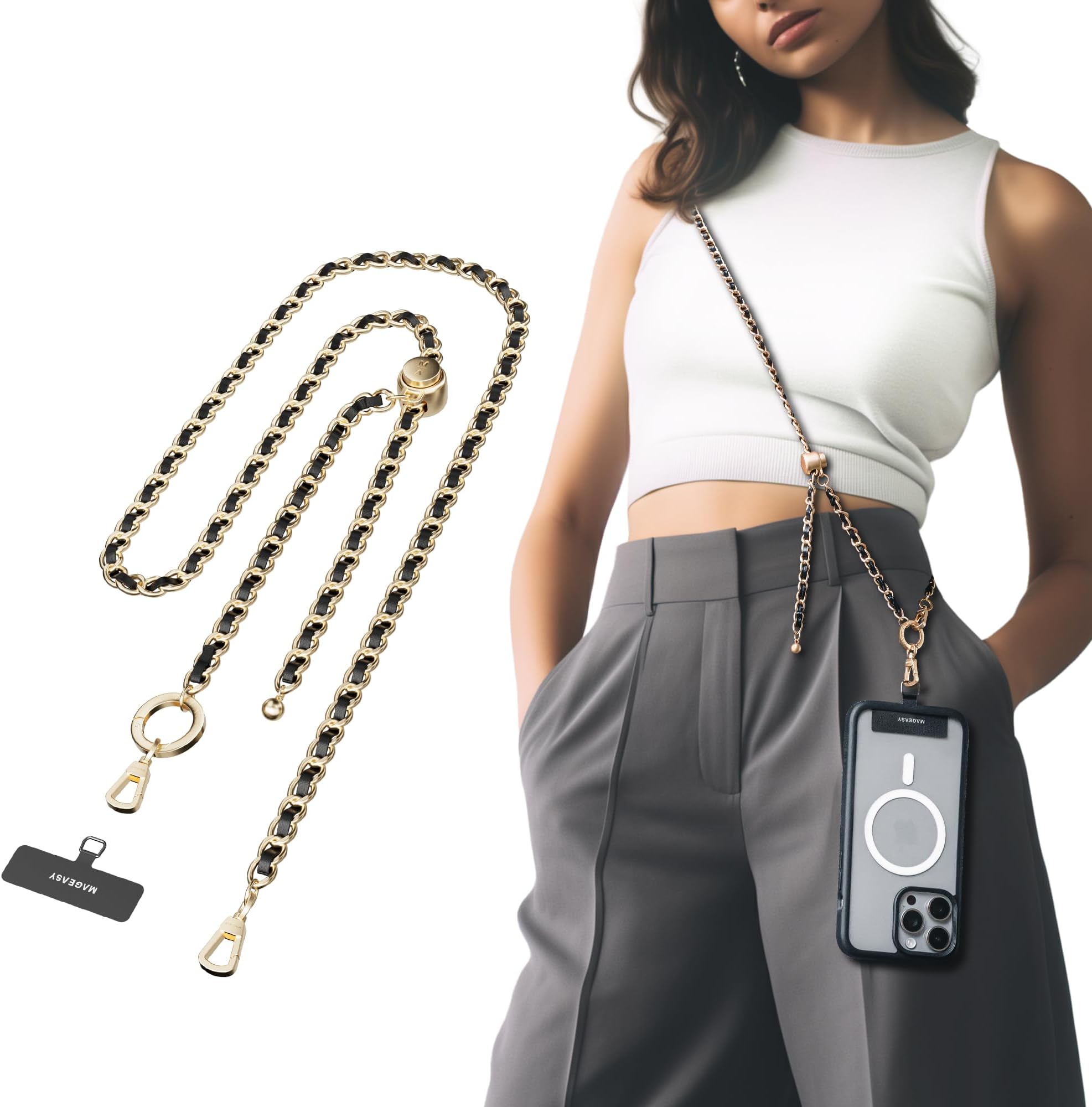 Amazon.com: MAGEASY Crossbody Phone Chain Strap - Universal Metal ...