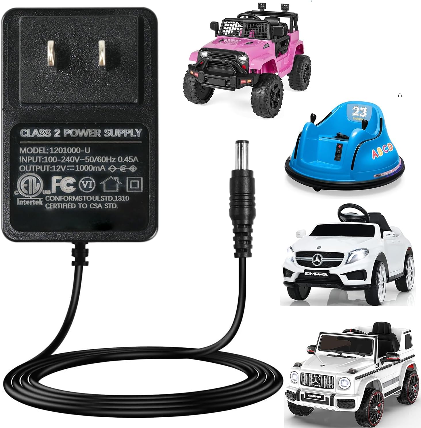 Amazon.com: 12v Battery Charger for Kids Ride on Car - 12V 1000mA ...