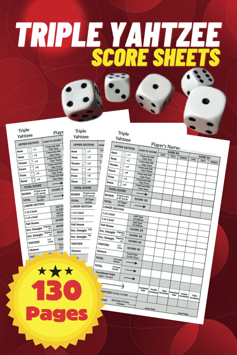 Triple Yahtzee Score Sheets: triple Yahtzee score book with 6 x 9 ...