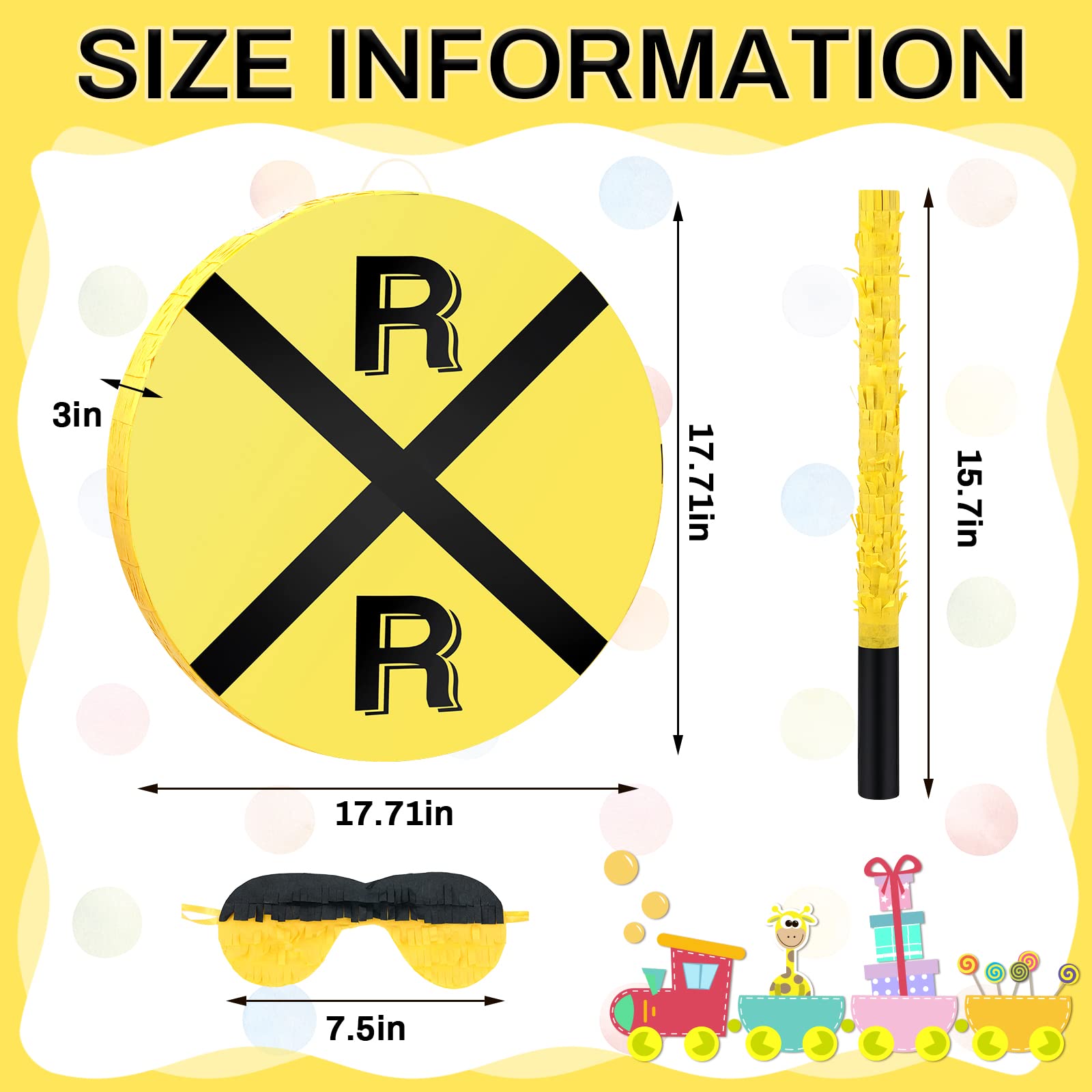 Railroad Crossing Sign Pinata Bundle with a Blindfold and Bat 17.7 x 17 ...