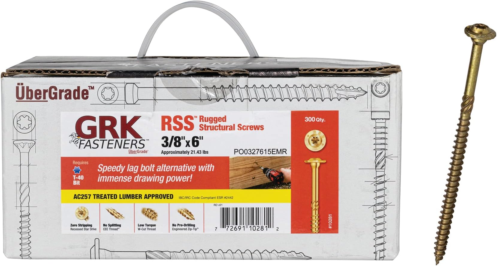 Amazon.com: GRK 3/8" x 8" 10287 RSS Rugged Structural Screws 300 Count ...