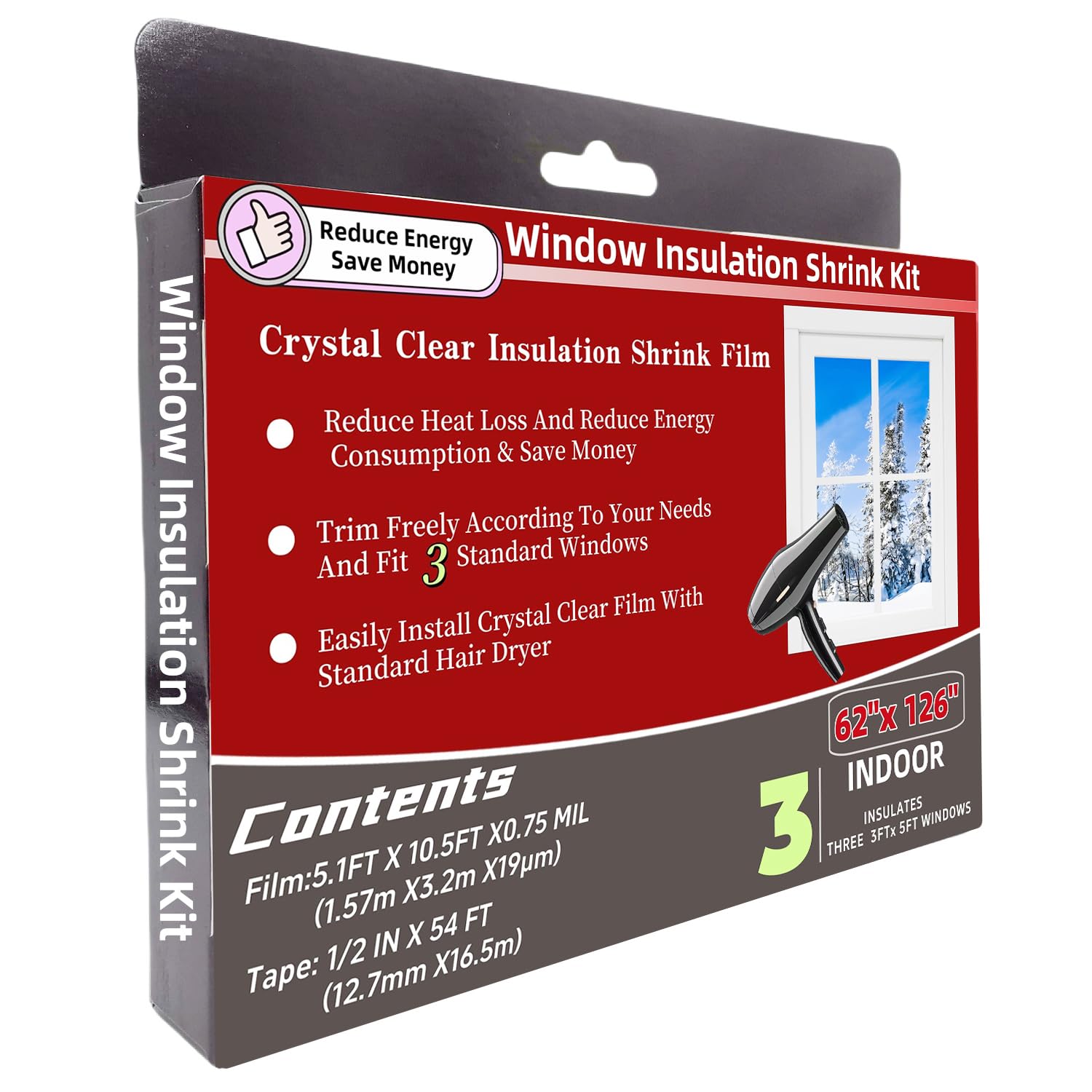 Fonsbleaudy 3-Window Shrink Film Window Insulation kit（62-Inch x 126 ...