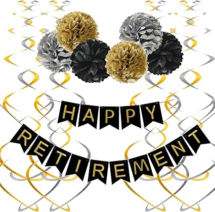 Amazon.com: Famoby Happy Retirement Banner with Pom Poms Hanging Swirls ...