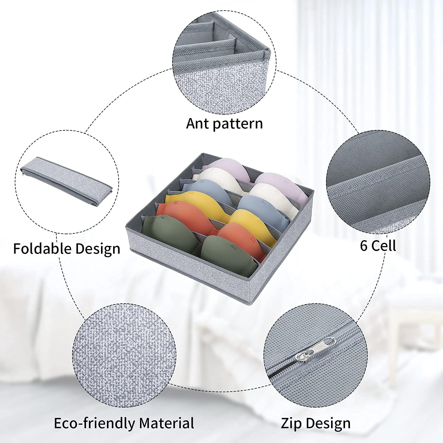 DIMJ Bra Organiser, 2 Pack Bra Storage Box for Drawer Closet Drawer ...