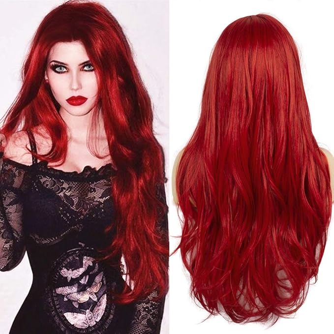 Amazon.com : Swiking Red Long Wigs for Women Curly Wave Middle Part Wig ...