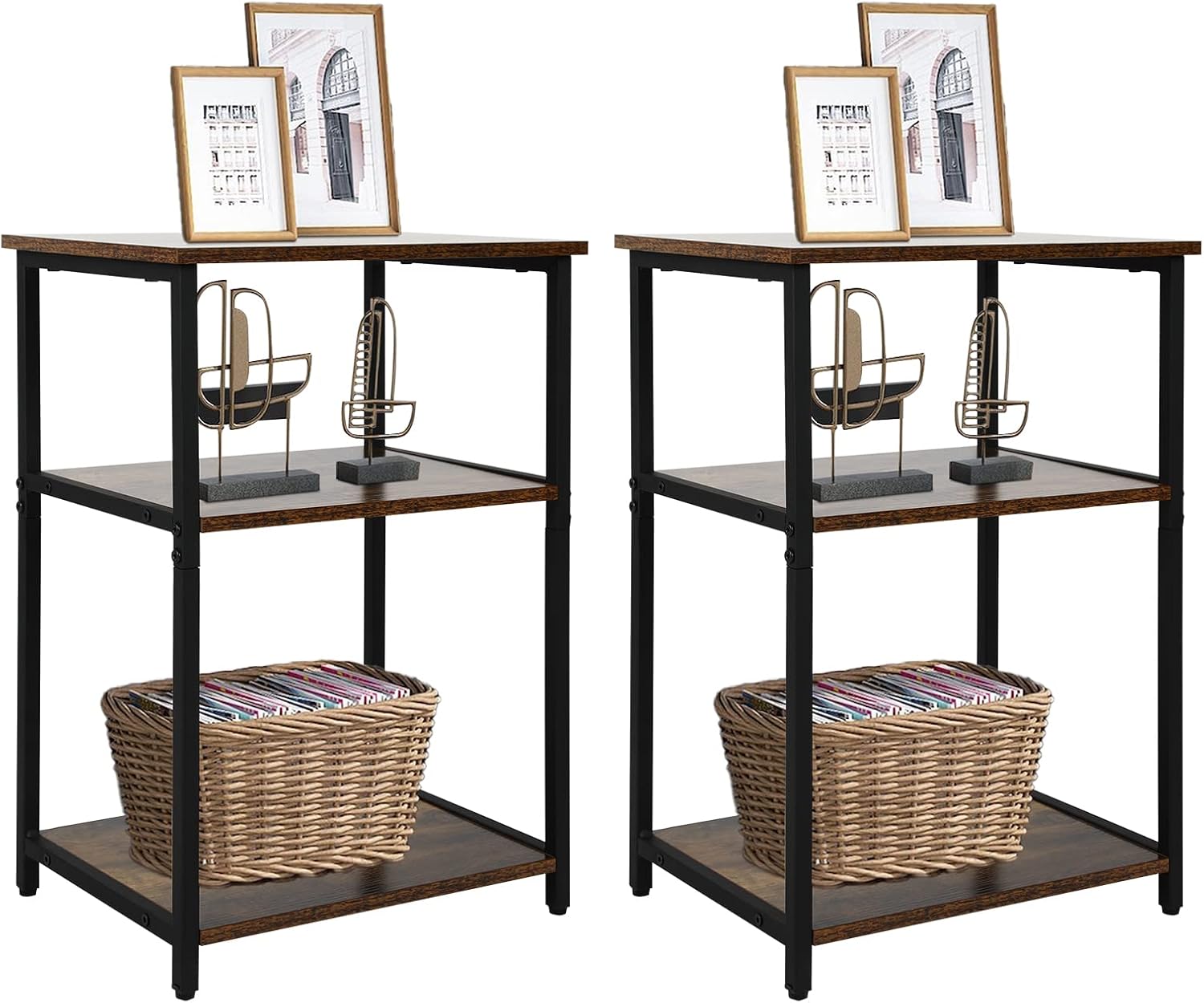 Amazon.com: ECOMEX 3-Tier Black End Tables Set of 2,Side Table with ...