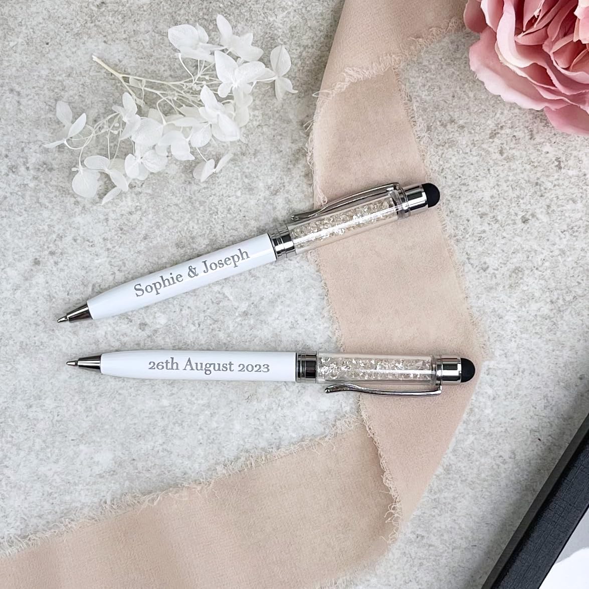 eBuyGB Personalised Wedding Pen with Blue Ink, White & Silver Wedding ...