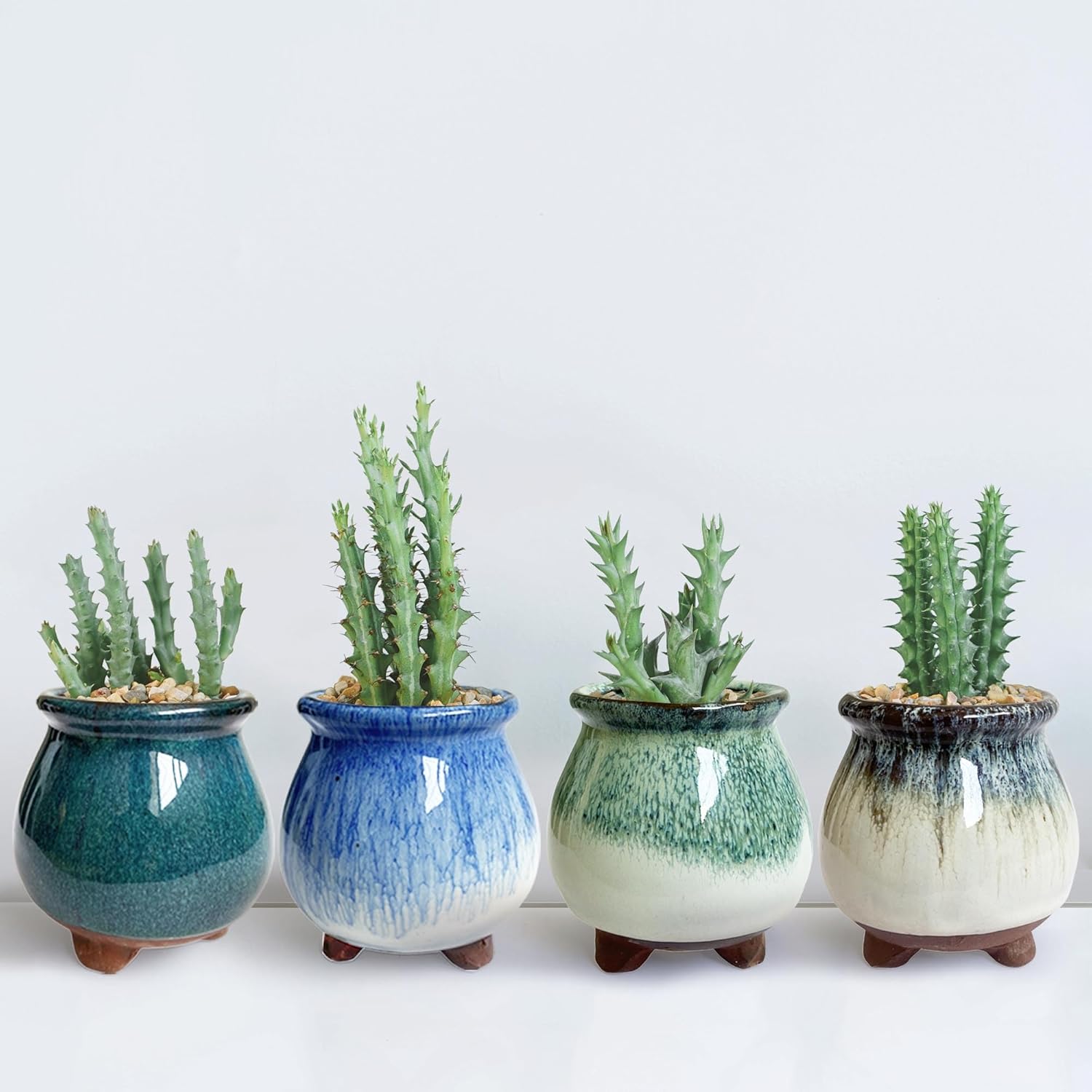 Amazon.com : 3 inch Glaze Handcraft Ceramic Pot Set, Small Cactus ...