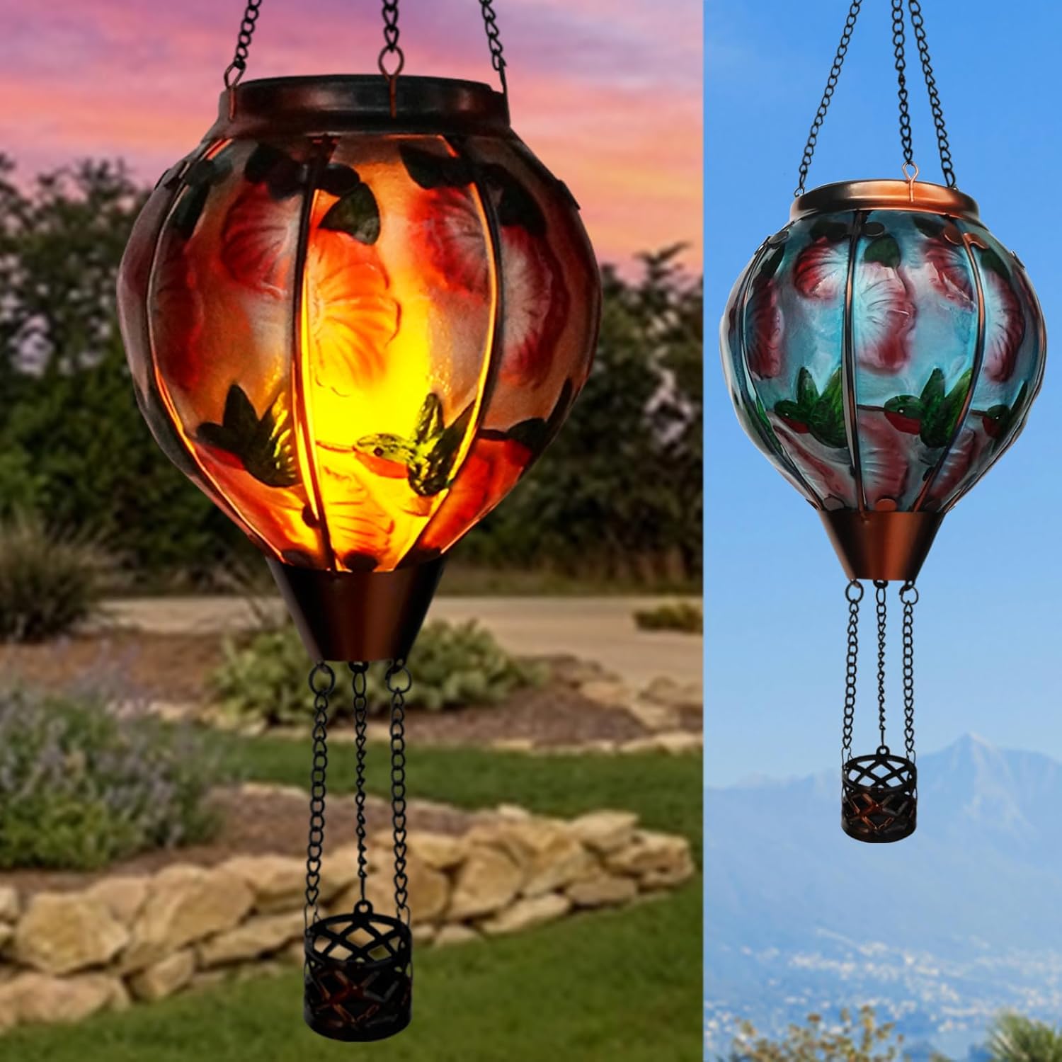 Amazon.com: Hot Air Balloon Solar Lantern Flickering Flame Hanging ...