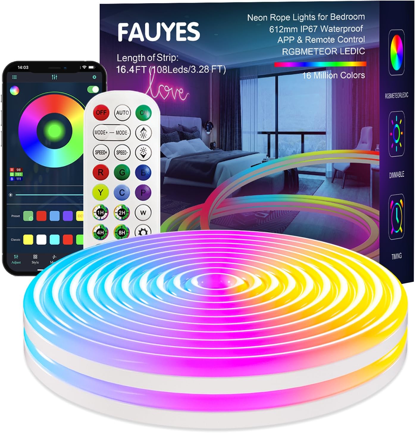 Amazon.com: KANTUTOE LED Neon Rope Lights, 16.4ft RGB LED Rope Lights ...