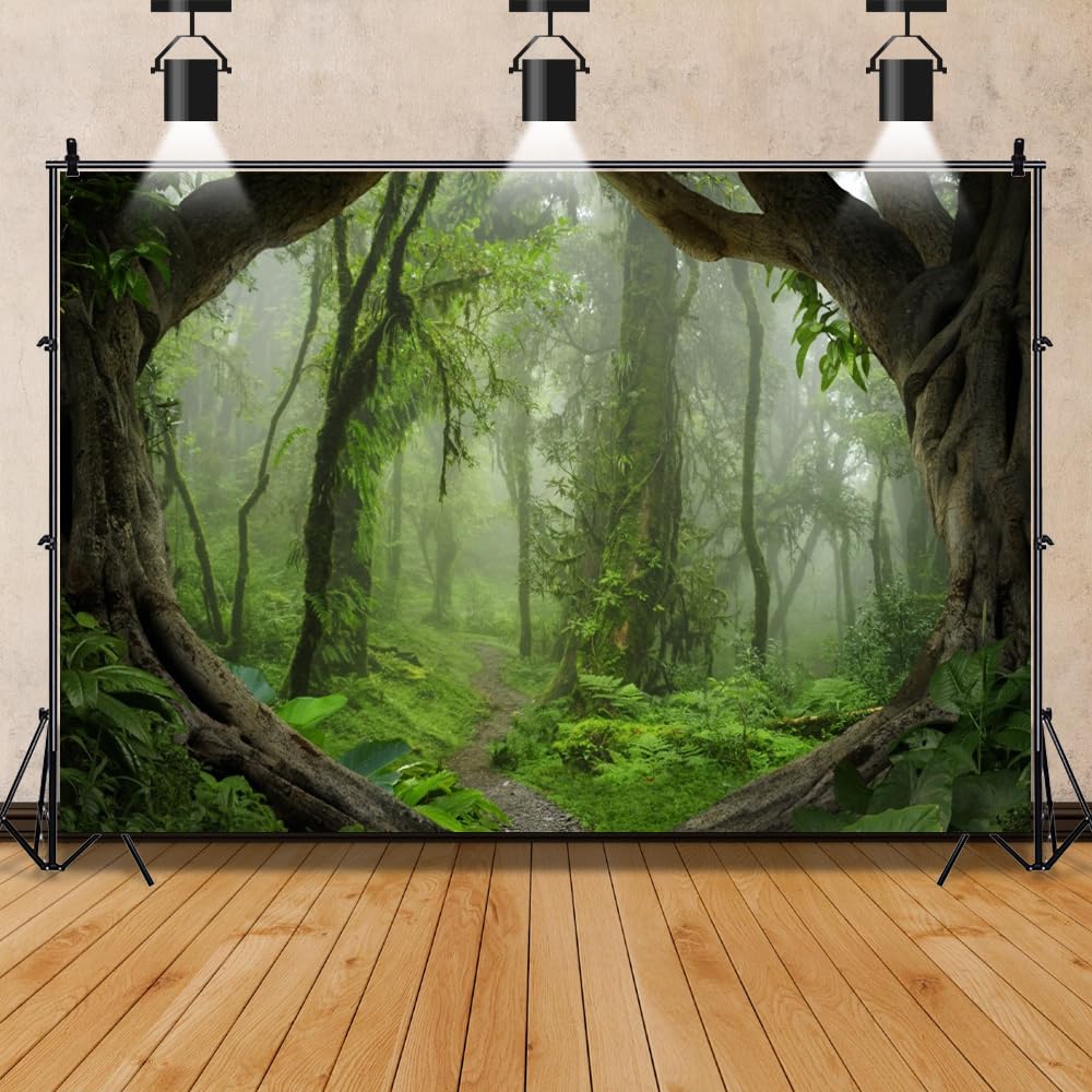 Amazon.com: Leowefowa 5x3ft Vinyl Green Forest Backdrop Fairytale Misty ...