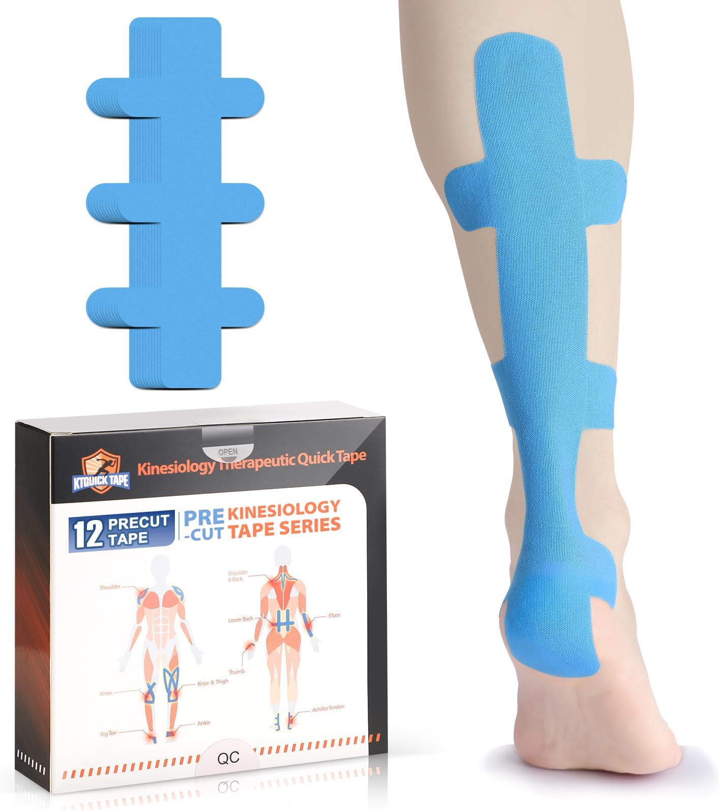 Amazon.com: Kinesiology Tape for Achilles Tendon, KTQUICK 12 Count Achilles Tendon Tape Precut ...
