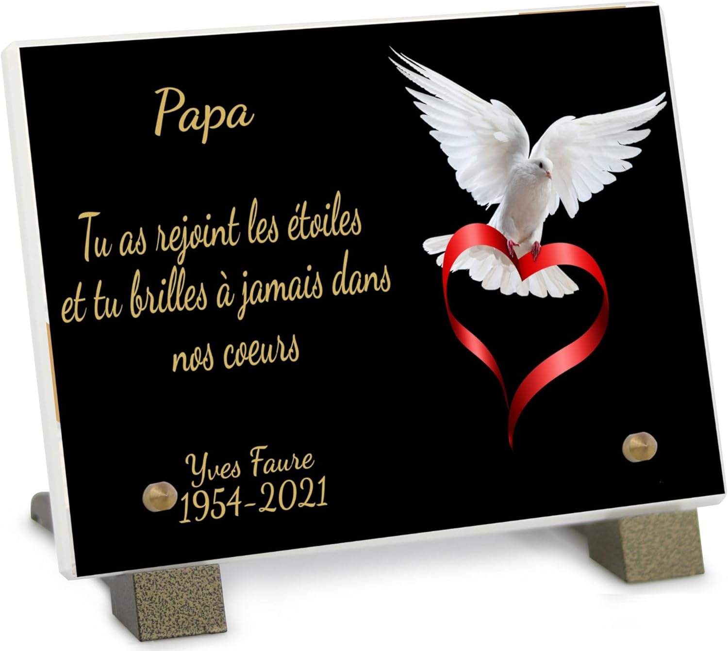 Plaque Funéraire Personnalisée Colombe et Coeur Ruban Rouge (18x12 CM ...
