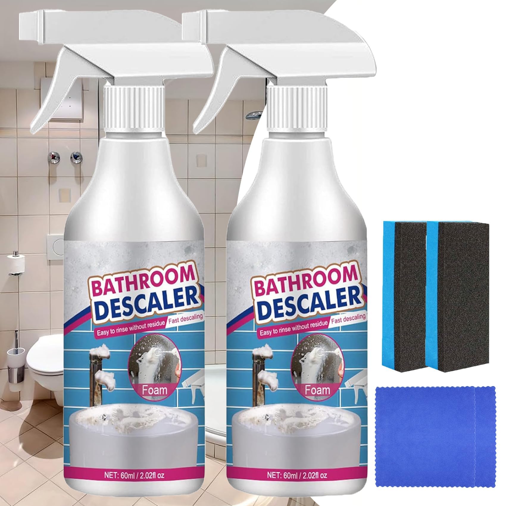 DEJIN 2Pcs Bathroom Descaler Foam, Bathroom Descaler Spray, Stubborn ...