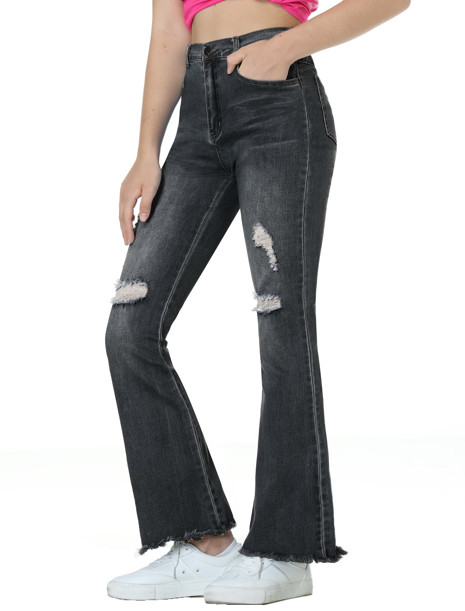 Snapklik.com : EXARUS Girls Flared Jeans Bell Bottom Denim Pants Ripped ...