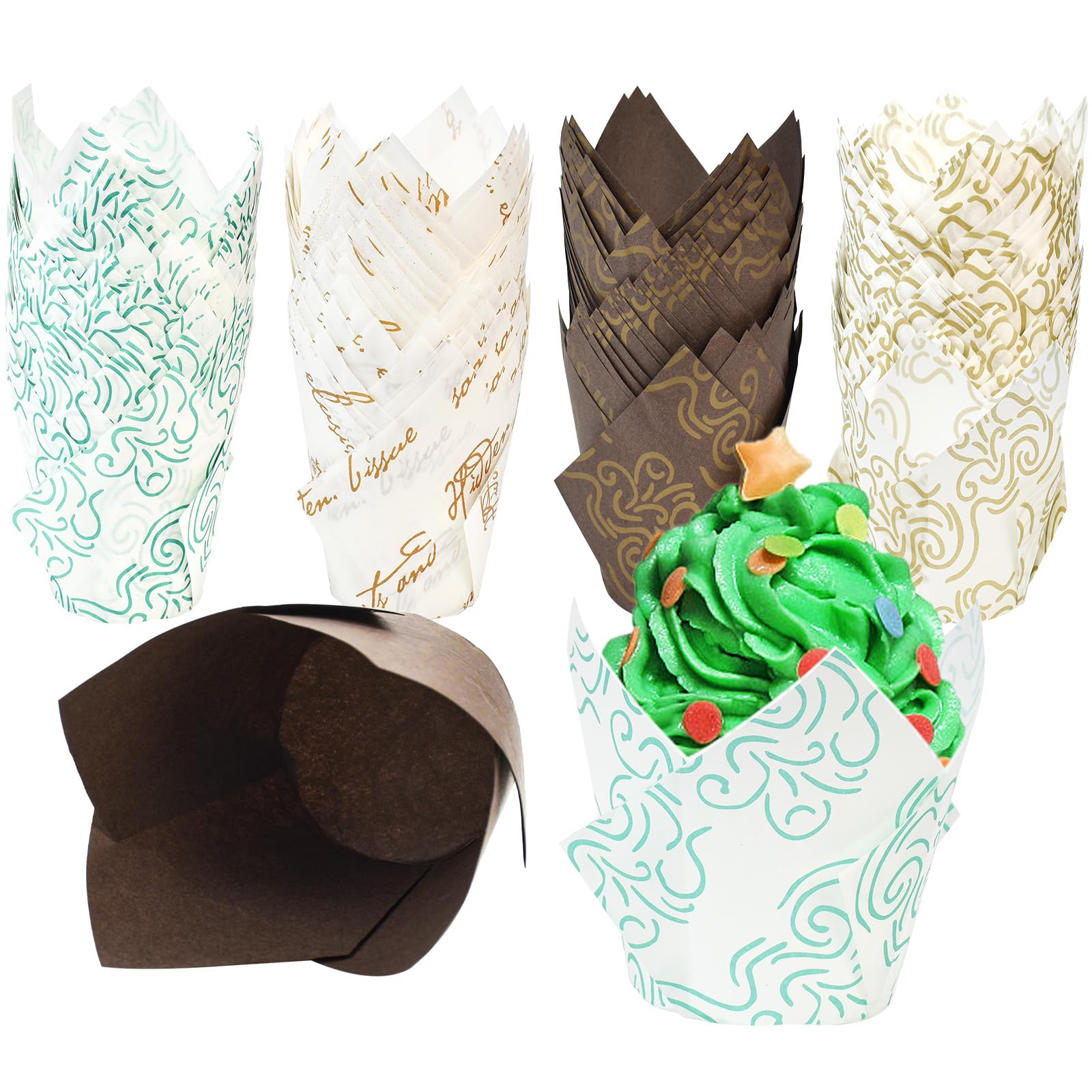 ADERTOS 200 PCS Tulip Cupcake Cases Greaseproof Muffin Cup Disposable ...