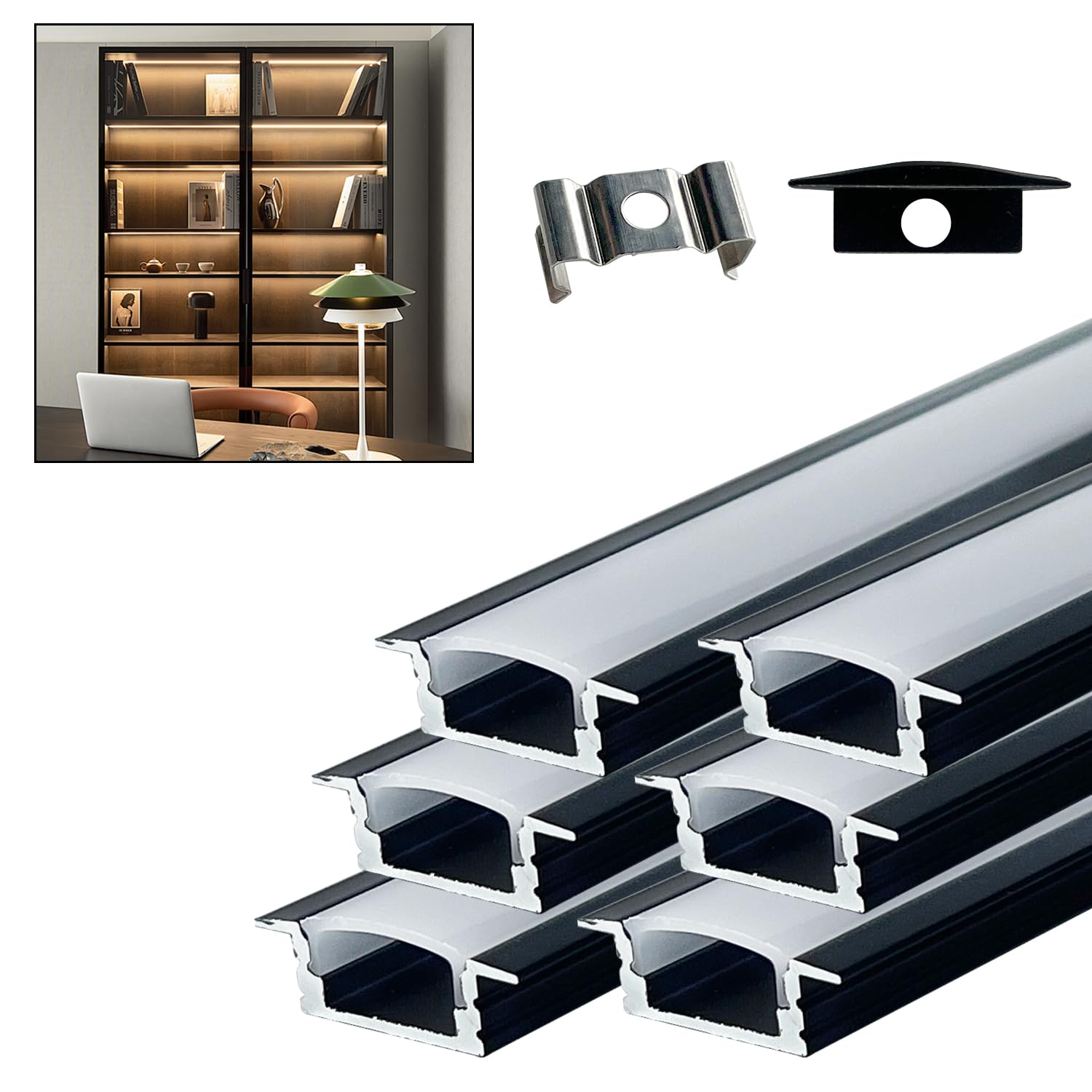 HAMRVL 6-Pack 1ft/30cm Led Diffuser Channel 25X7mm Recessed Black Led ...