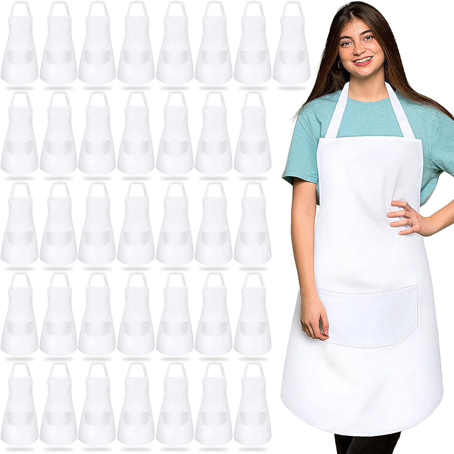 Handepo 36 Pack Bib Apron Bulk Unisex Cotton Aprons with Pockets Plain ...