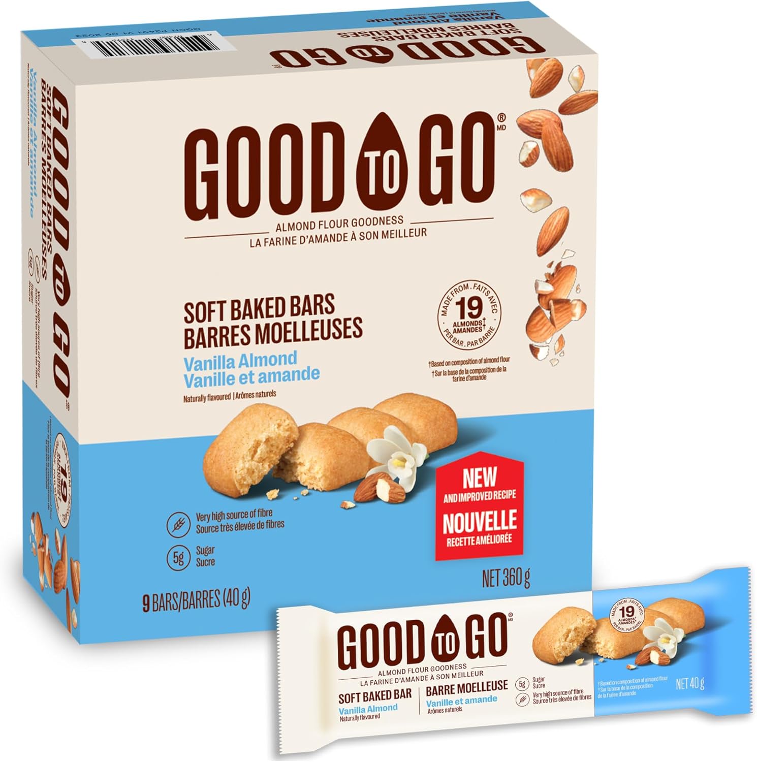 GOOD TO GO Vanilla Almond Soft Baked Bars, 40g x 9 Bars – Very High in ...