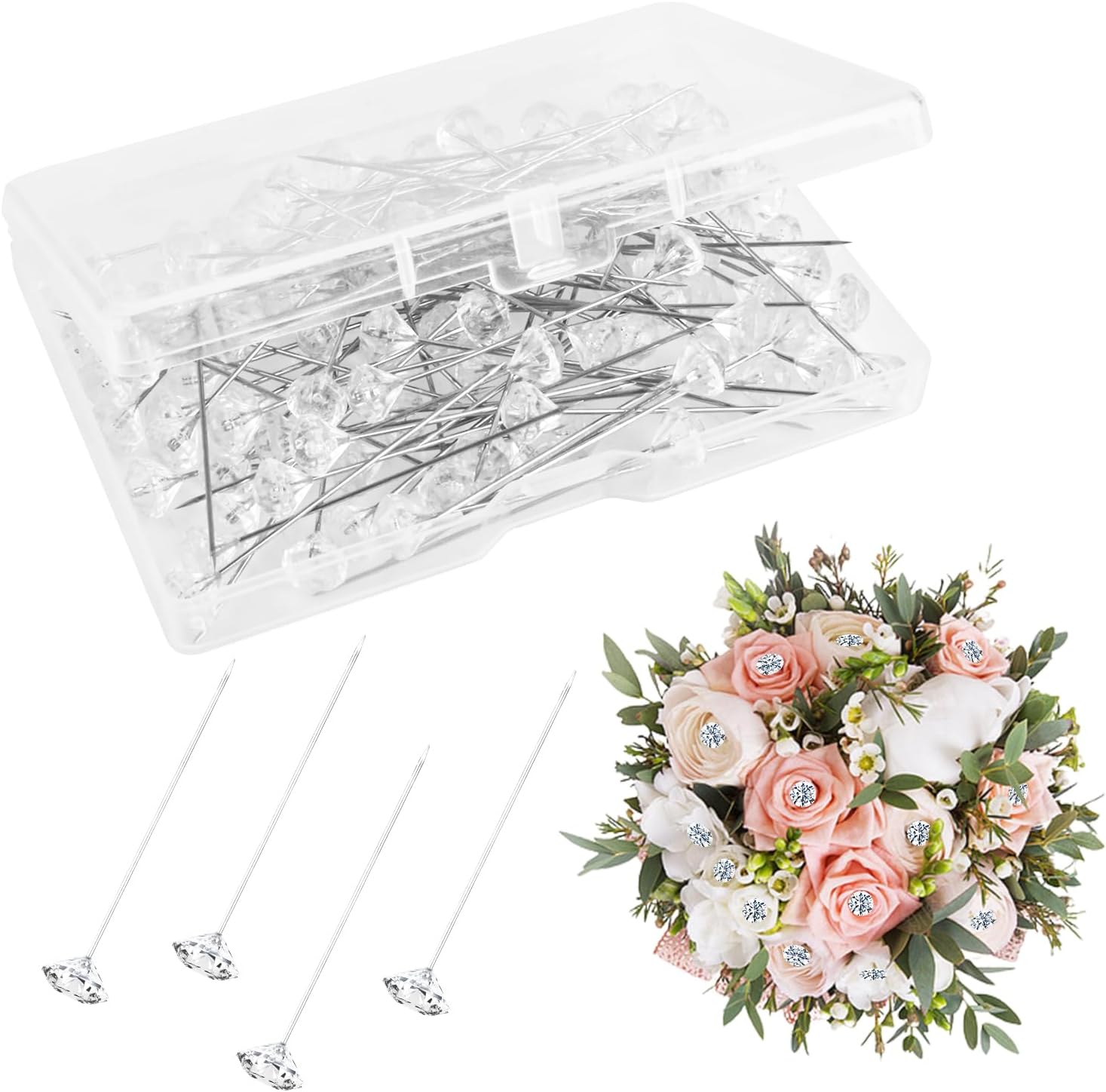 Amazon.com: 100pcs Diamond Boutonniere Pins 2 Inch Crystal Corsage Pins ...