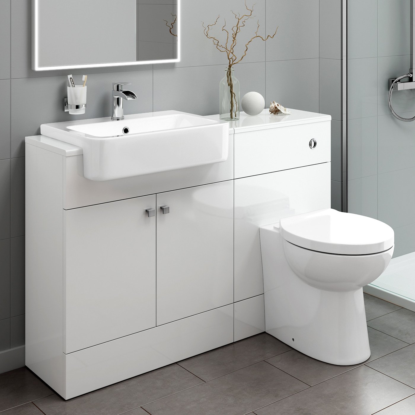 Buy Premium Gloss White Combined Vanity Unit with Basin and Back to ...