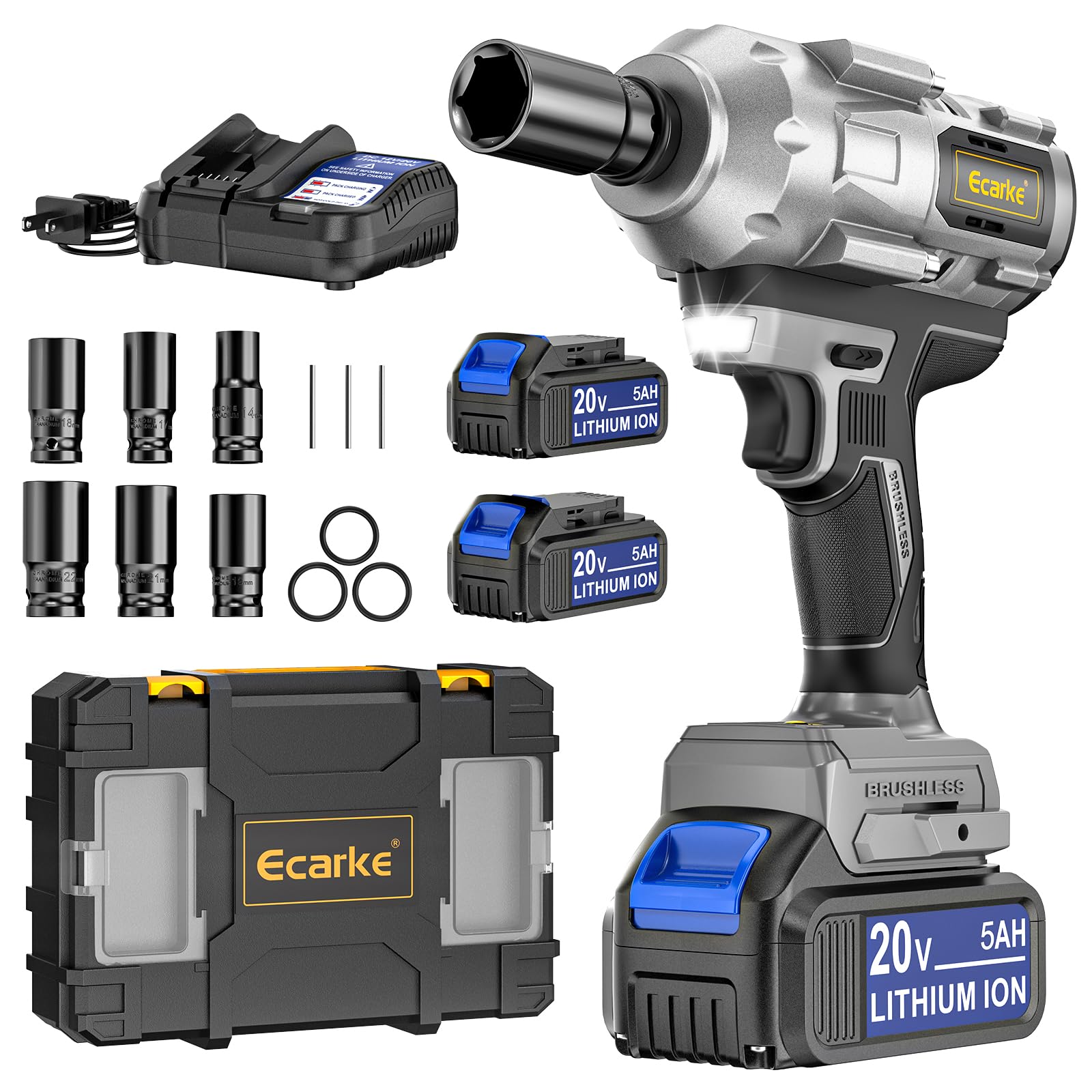 Ecarke Cordless Impact Wrench 1/2 inch for Dewalt Battery, 900FT-LBS ...