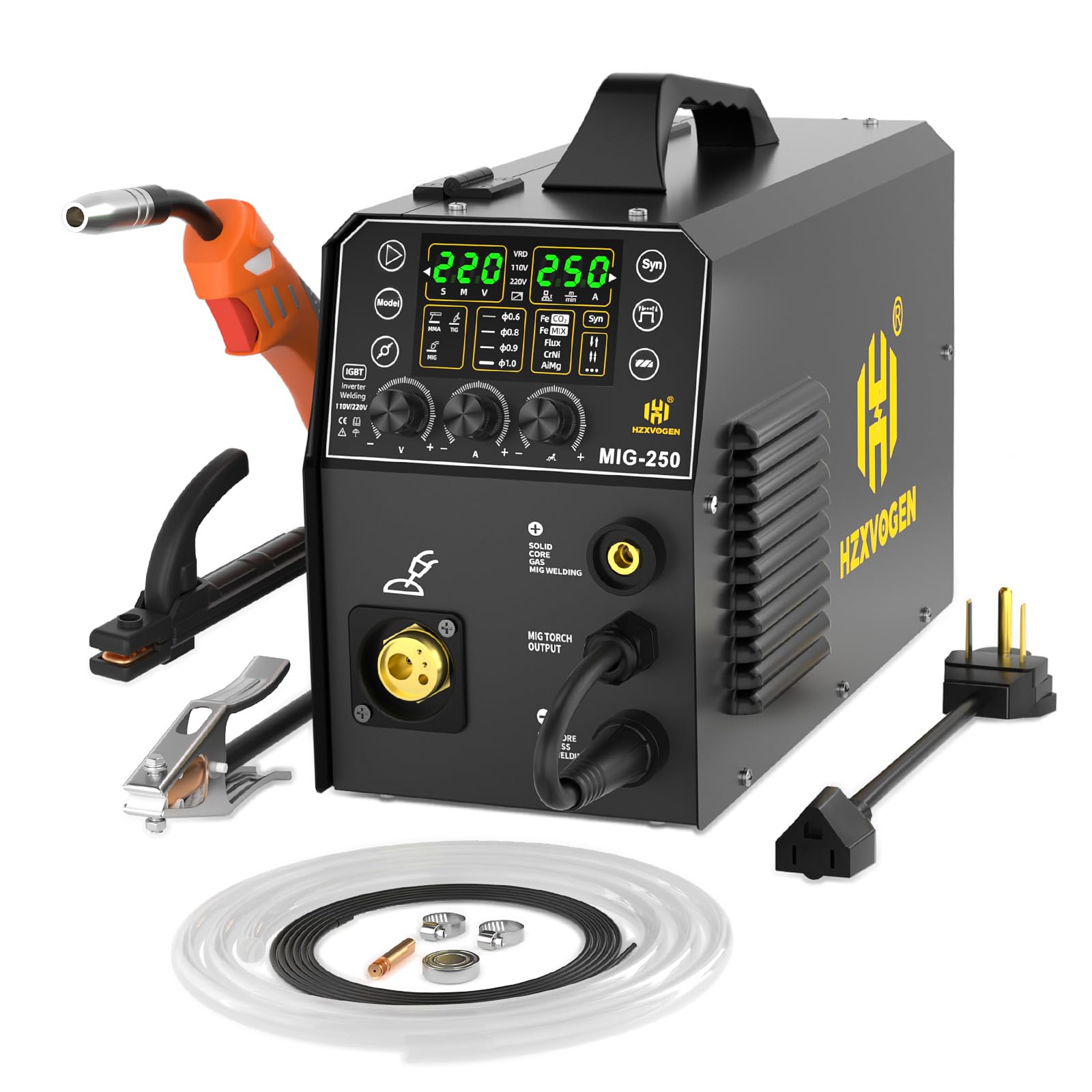 HZXVOGEN MIG250 Aluminum MIG Welder 5 in 1 LED Display 110/220V Multi ...