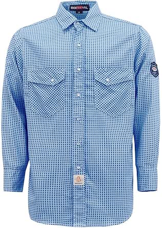 BOCOMAL FR Shirts for men Printed Plaid Flame Resistant Clothing 6.5oz ...