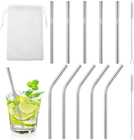 Amazon.com: EXEXIUO 10 Pack Short Metal Straws Reusable Short Straws ...