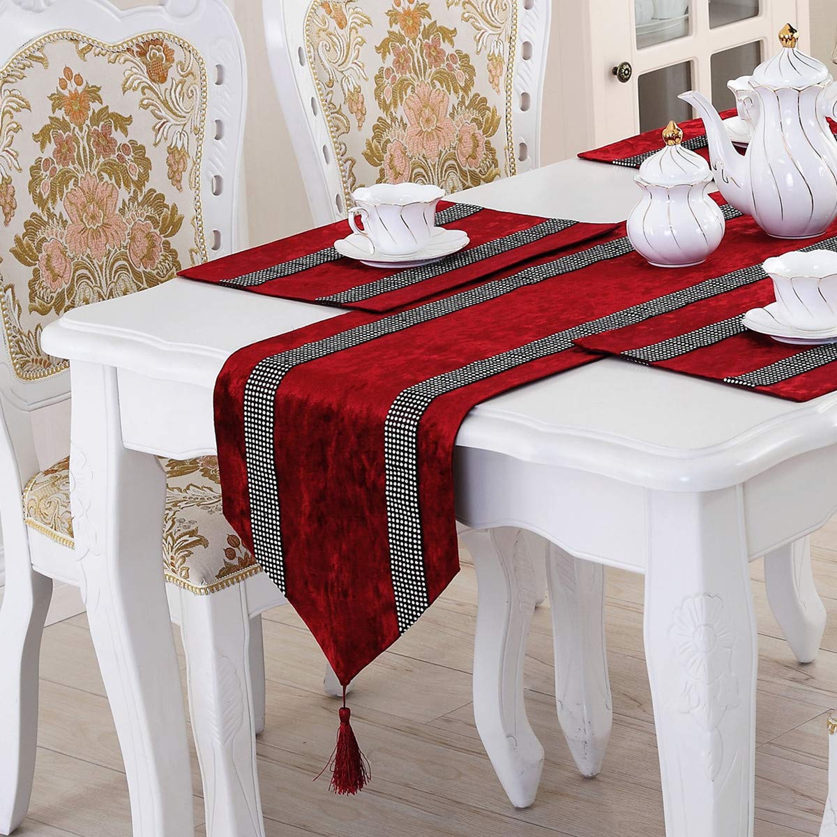 Amazon.com: San Tungus Red Rhinestone Table Runners with Tassels ...