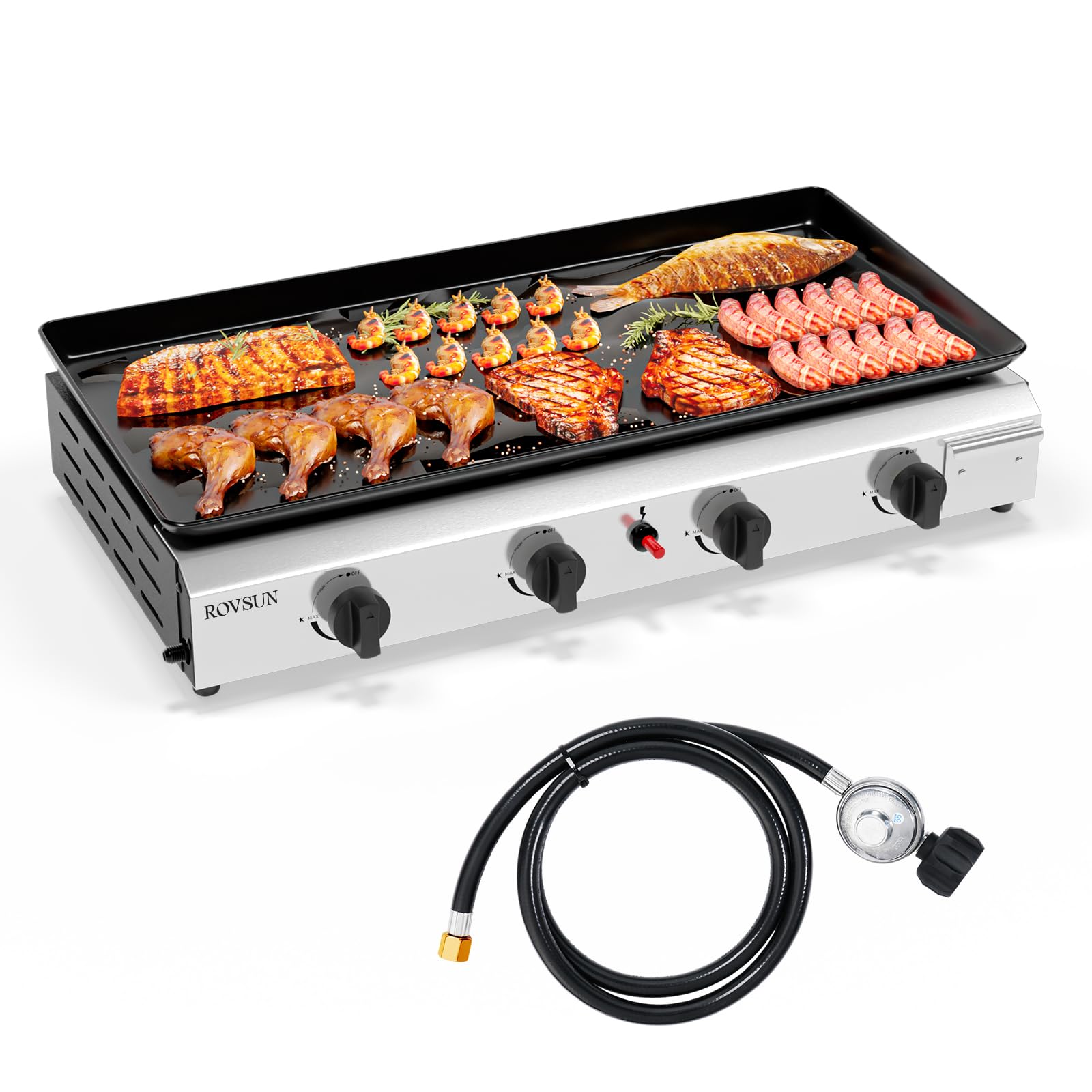 Amazon.com: ROVSUN 4 Burner Portable Propane Griddle with Electronic ...