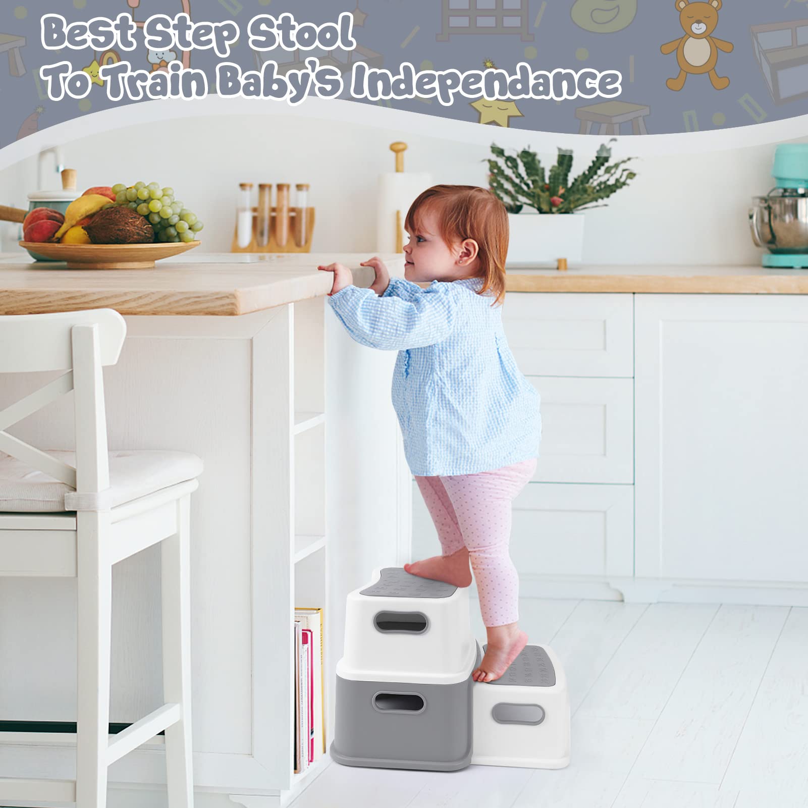 Snapklik.com : Ronipic 2 Step Stools For Kids, Toddler Step Stool For ...