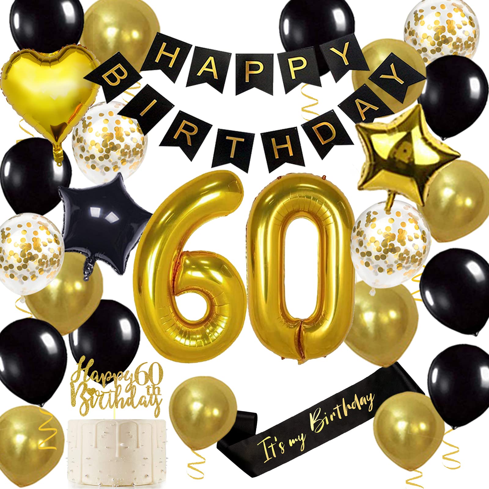 Buy Black and Gold Happy 60th Birthday Party Decorations, Jumbo Number ...
