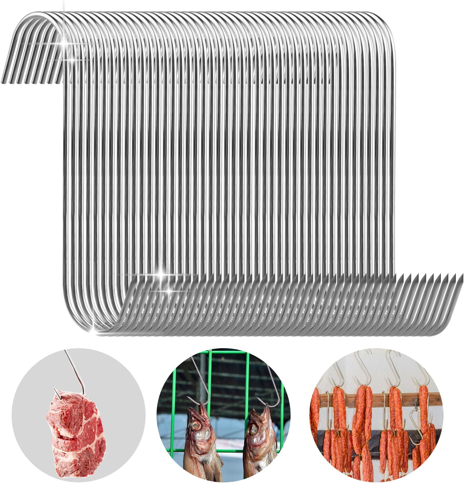 Hengxinc 30 Pieces Stainless Butchers Hooks, 15CM Sturdy Meat Hooks for ...