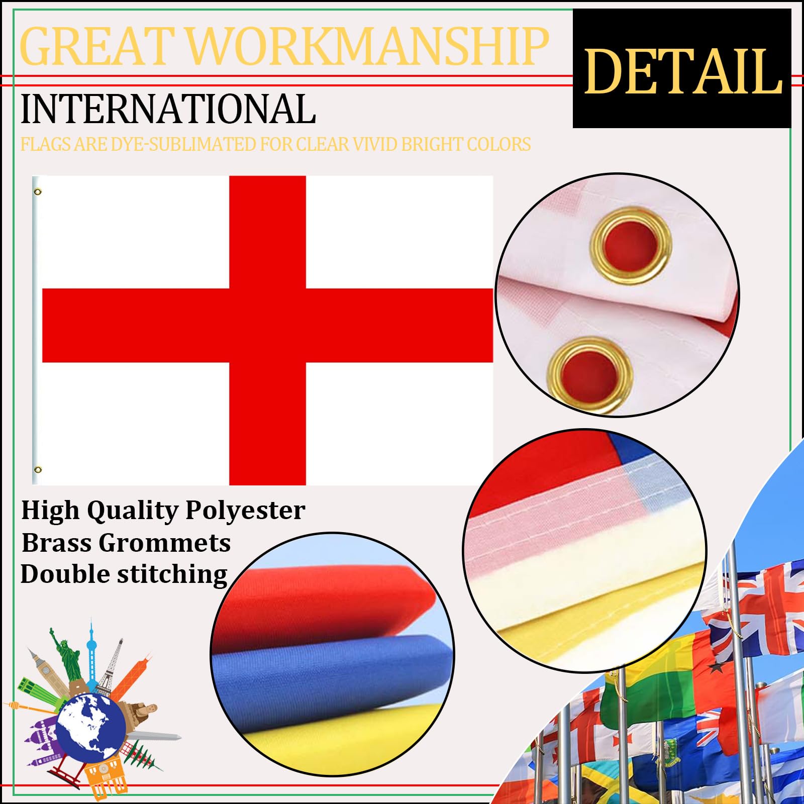 Large England Flag 5ftx3ft,St Georges Flag English Flags UK Flag,Big St ...